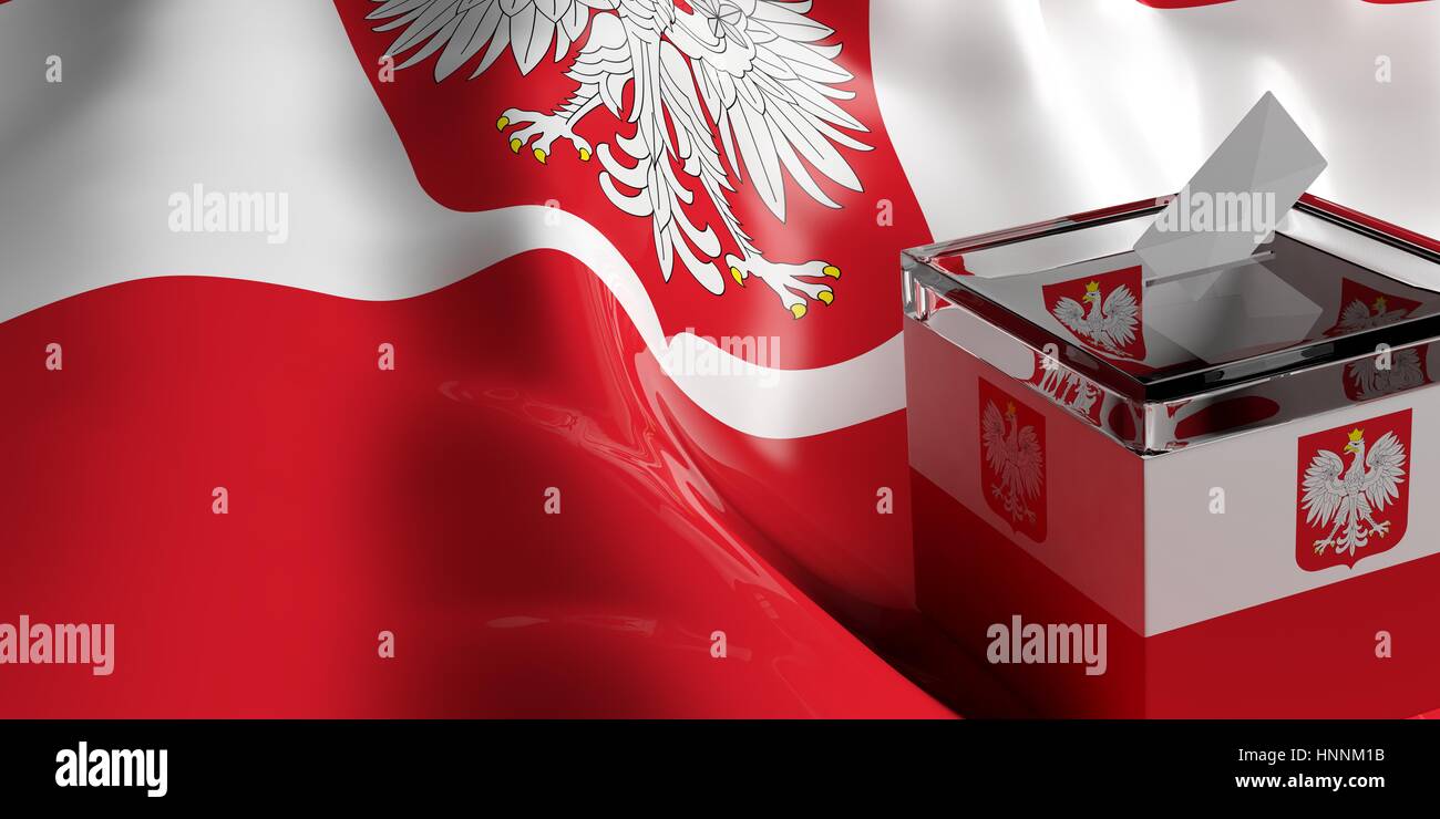 Glass ballot box on Poland flag background, 3d illustration Stock Photo ...
