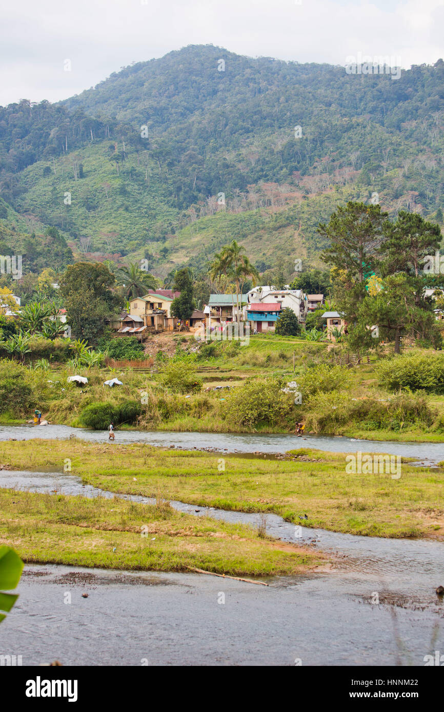 Malagasy houses on the hill in rural area in Madagascar in Ranomafana ...