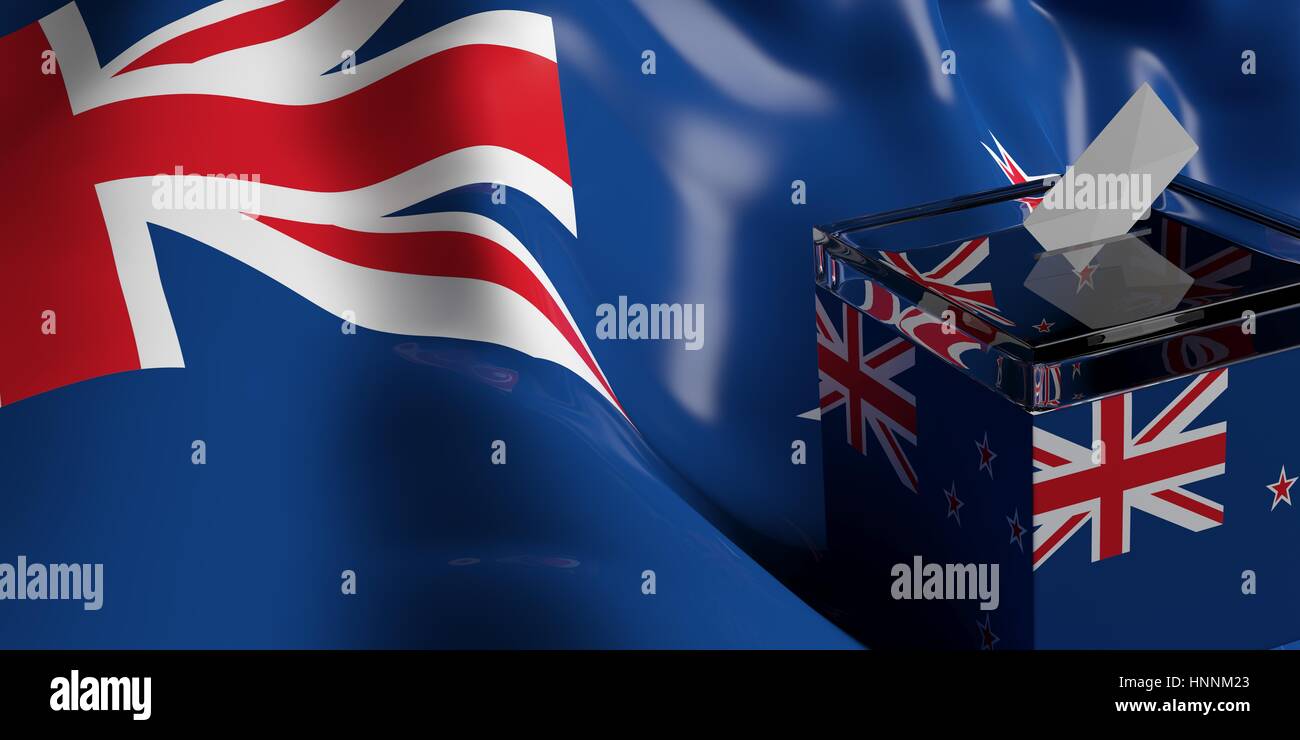 Glass ballot box on New Zealand flag background, 3d illustration Stock ...