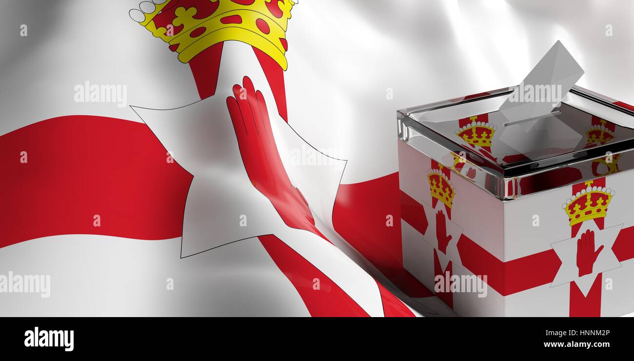 Glass ballot box on Northern Ireland flag background, 3d illustration ...