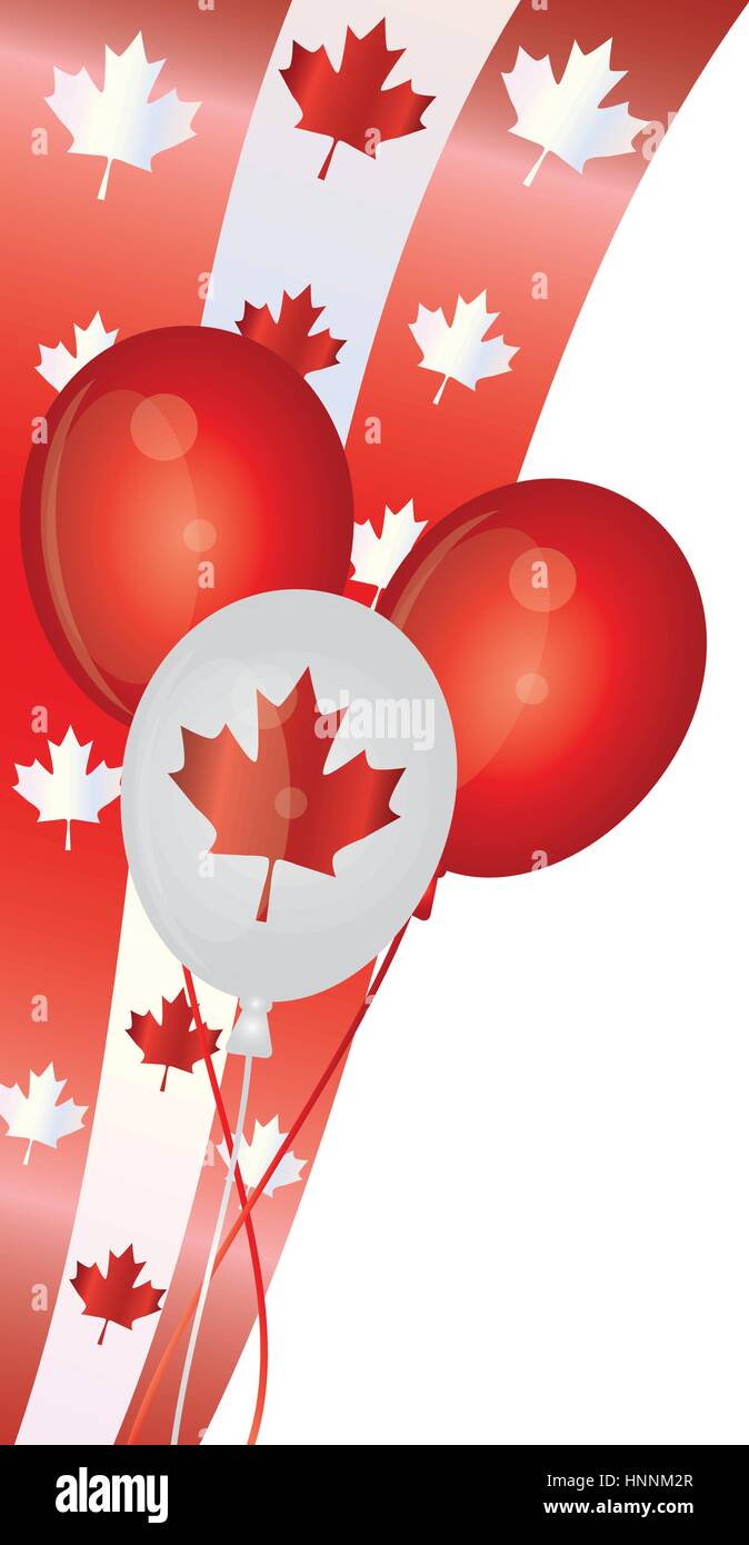 Happy Canada Day Balloons with Maple Leaves Swirl Border Illustration ...