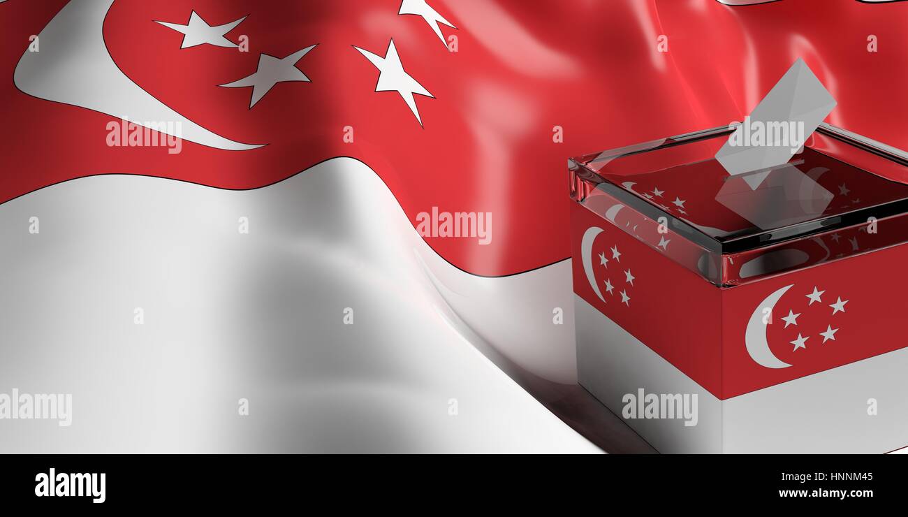 Glass ballot box on Singapore flag background, 3d illustration Stock ...