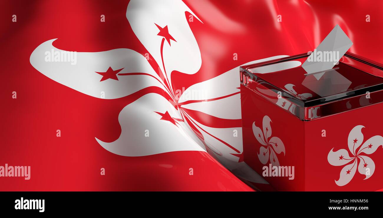 Glass ballot box on Hong Kong flag background, 3d illustration Stock ...