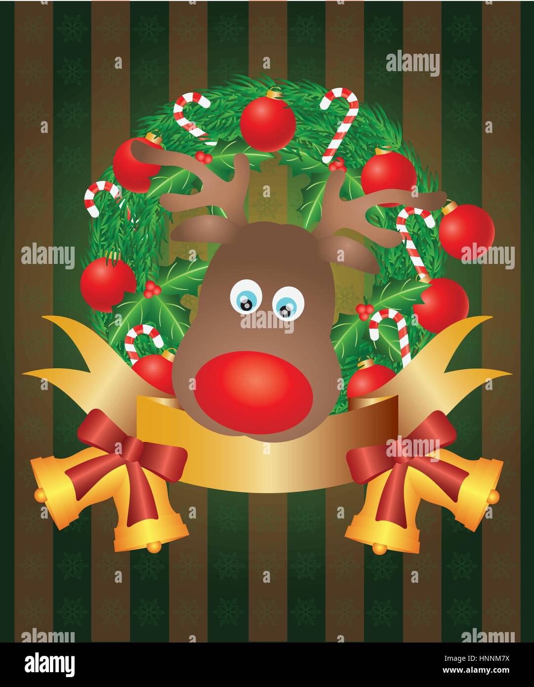 Reindeer in Christmas Wreath with Tree Ornaments Candy Cane Holly Leaf ...