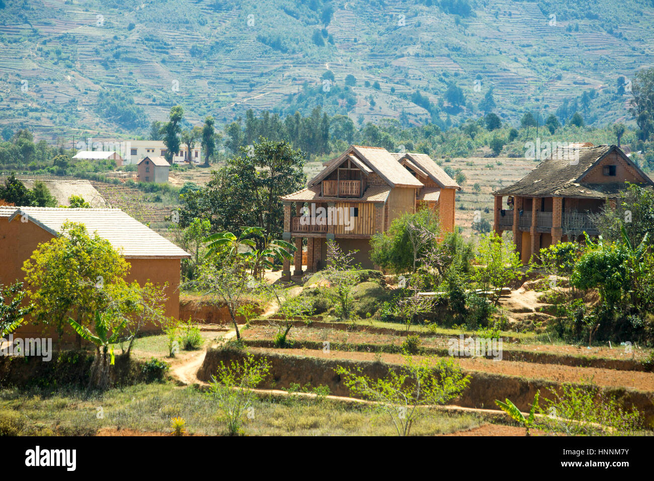 Trano gasy - brick houses in rural areas in Madagascar Stock Photo - Alamy