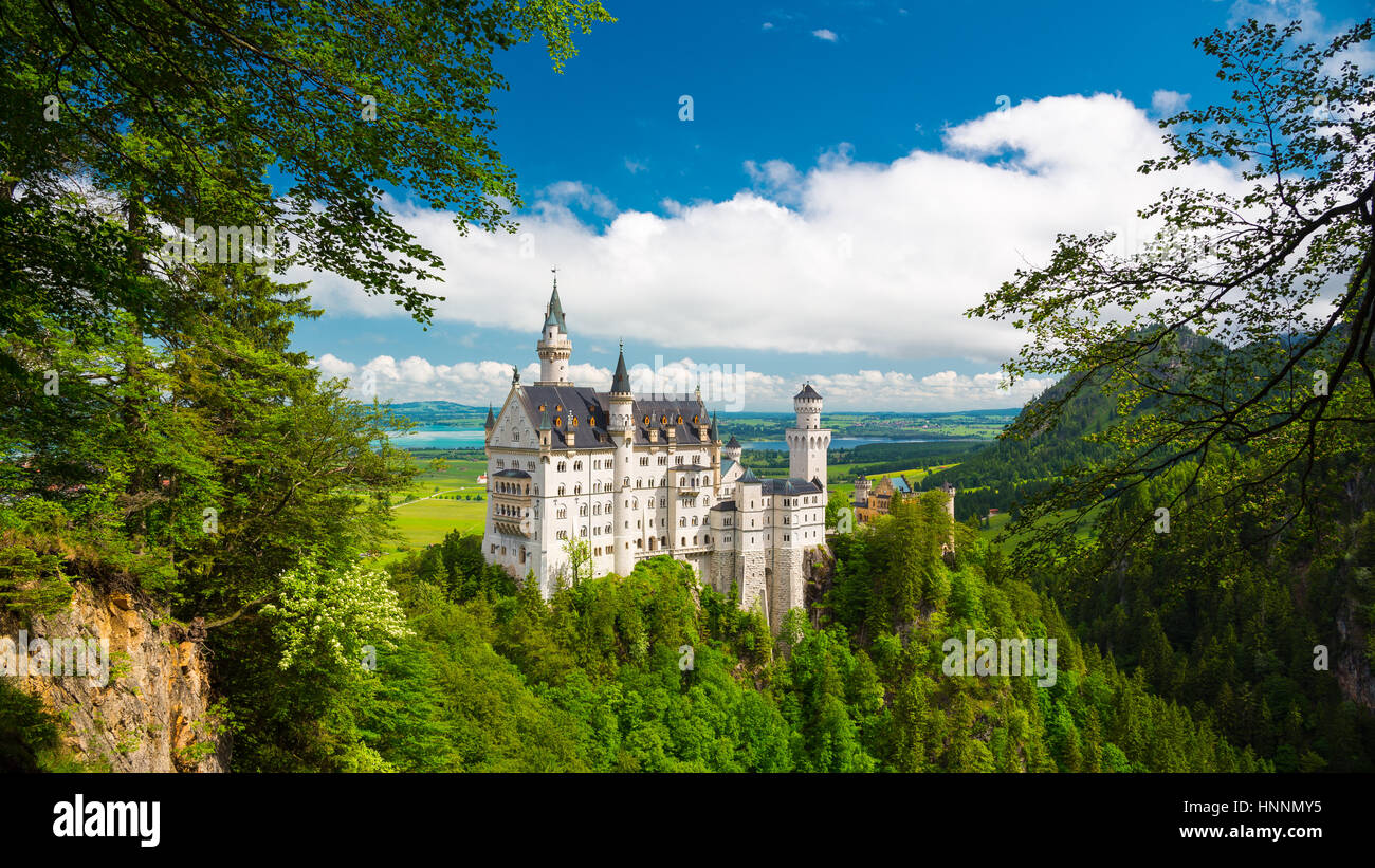 Neuschwanstein, Lovely Summer Landscape Panorama Picture of the fairy ...