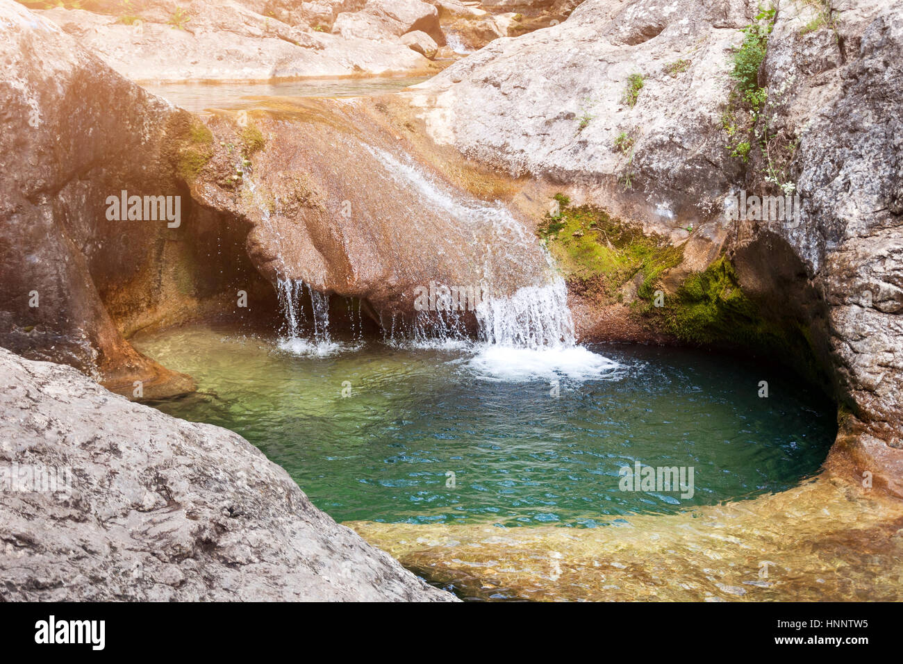 Beautiful nature, natural waterfall in lagoon at summer sunny day Stock ...