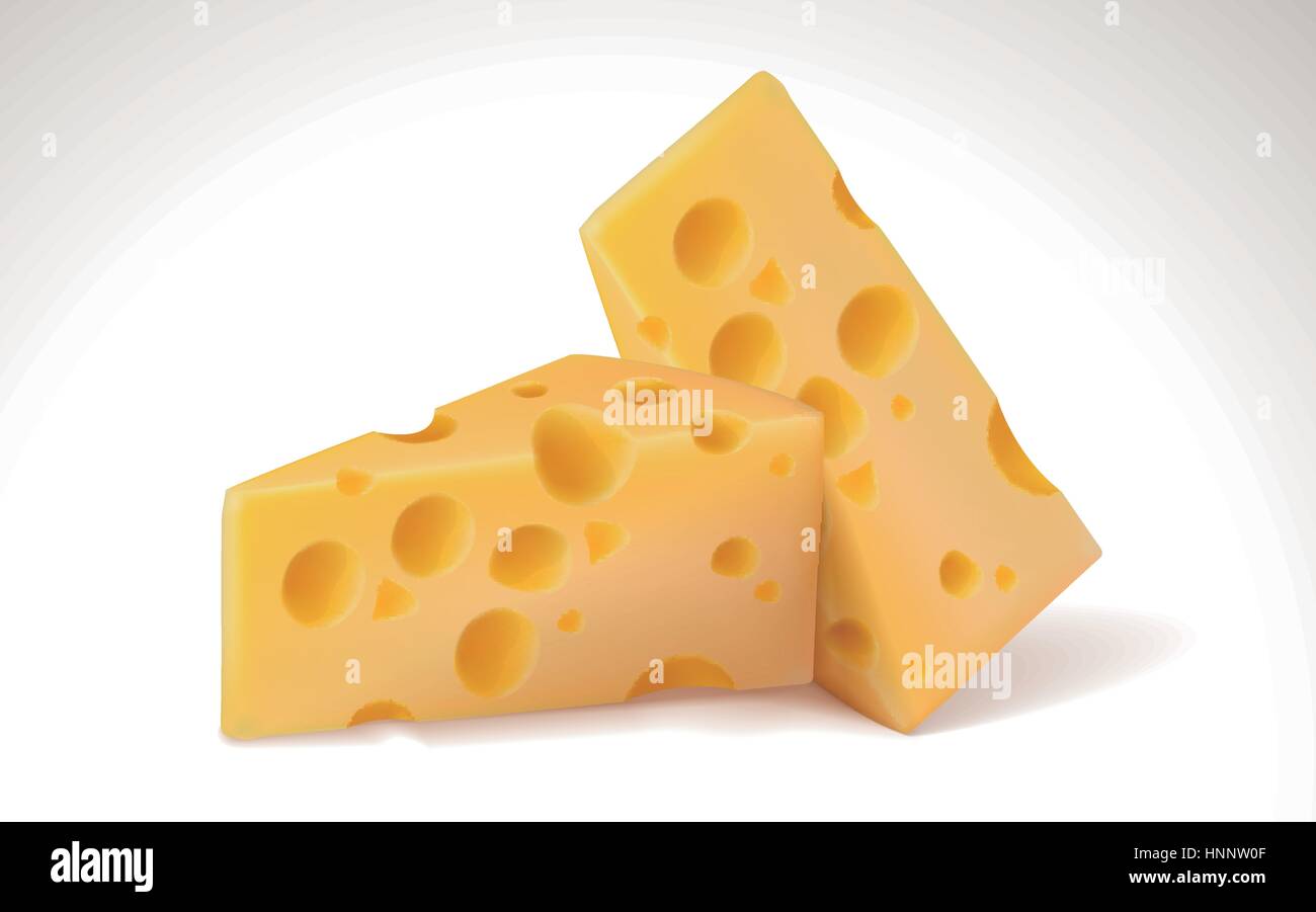 two pieces of cheese elements, isolated white background, 3d ...