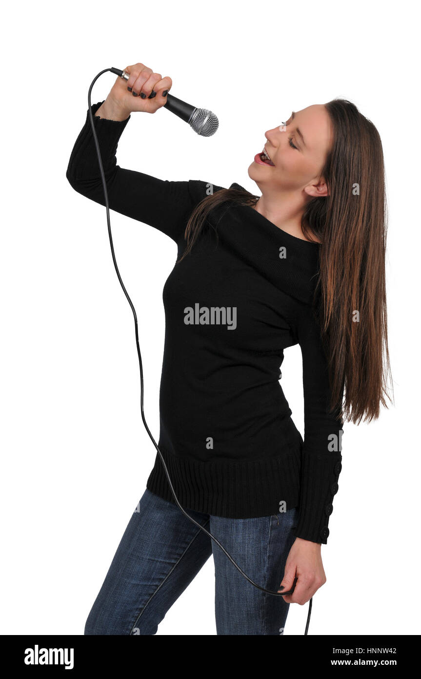 Beautiful woman singer performing at a concert Stock Photo - Alamy