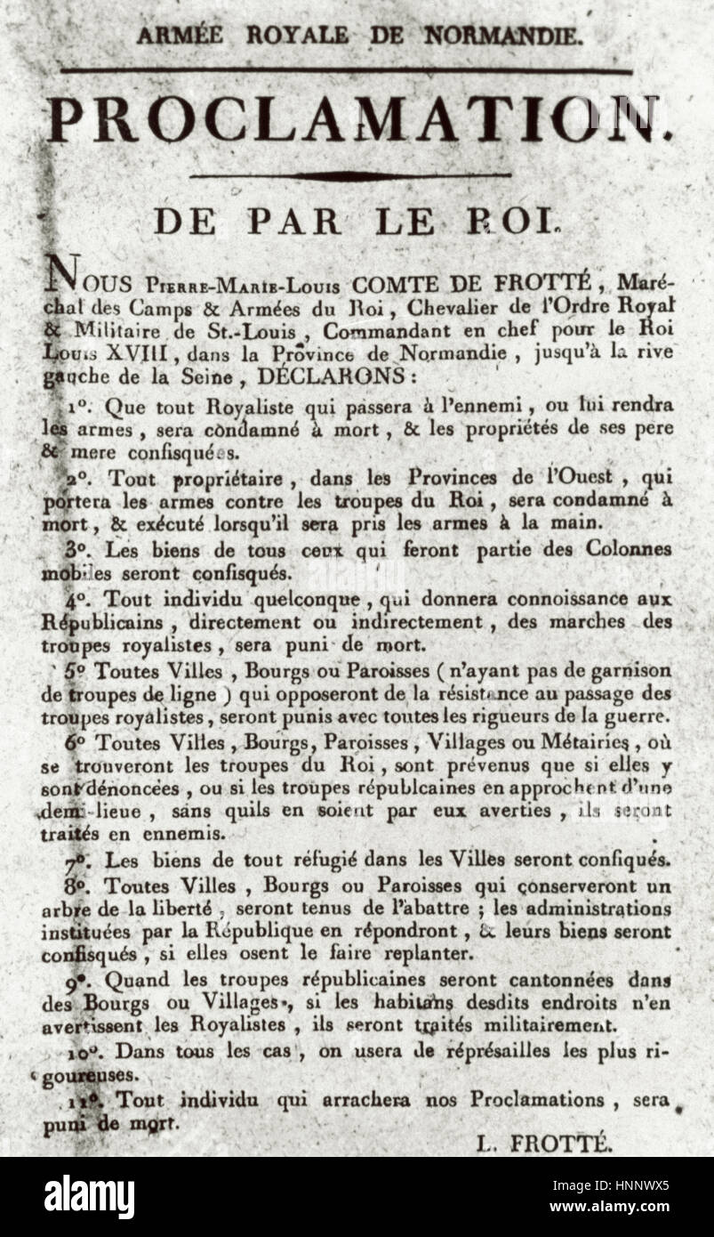 France. French Revolution. Proclamation made by King Louis XVIII, 1793 ...