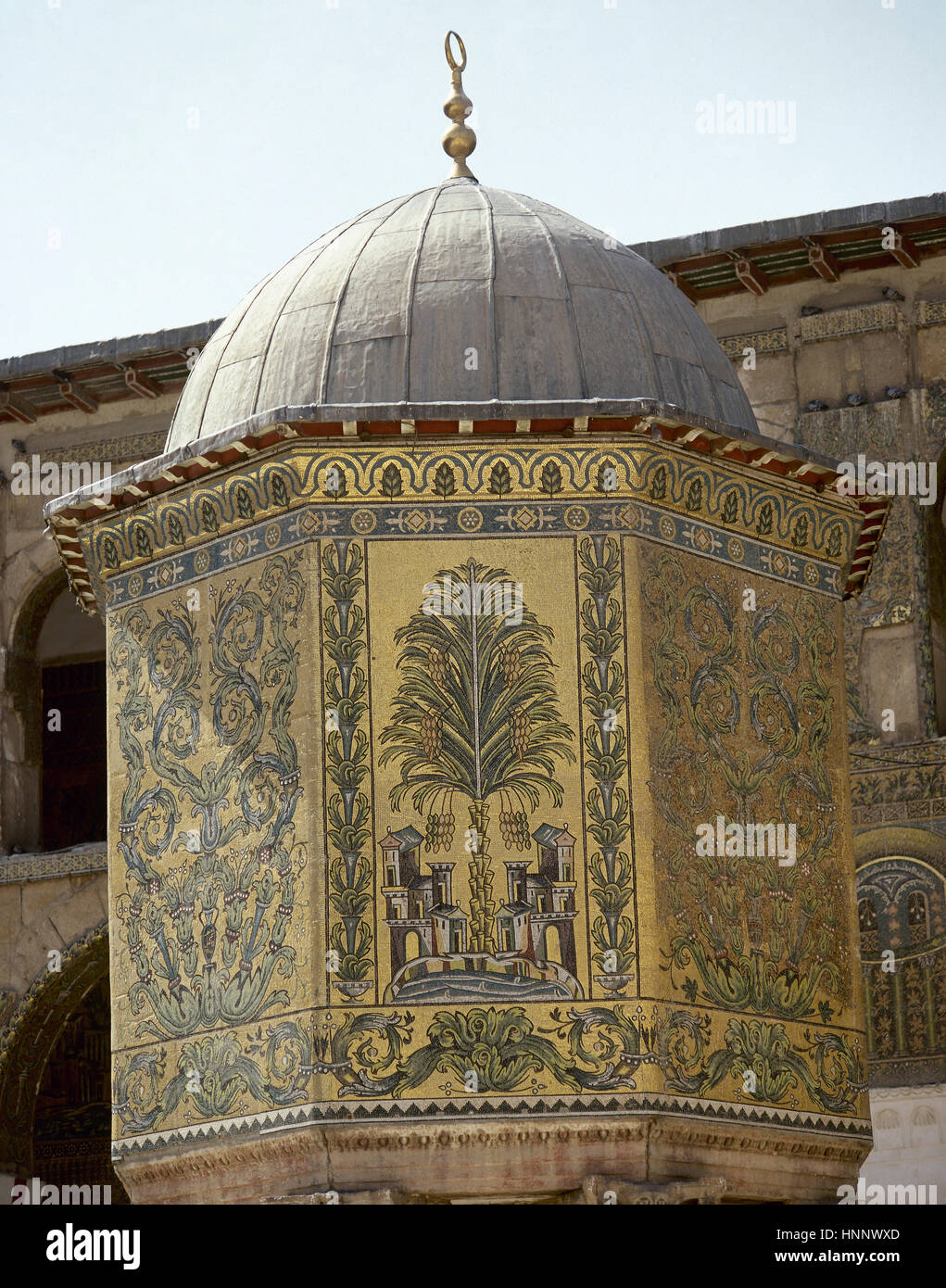 Syria. Damascus. Gold and green mosaic on the Treasury building in the ...