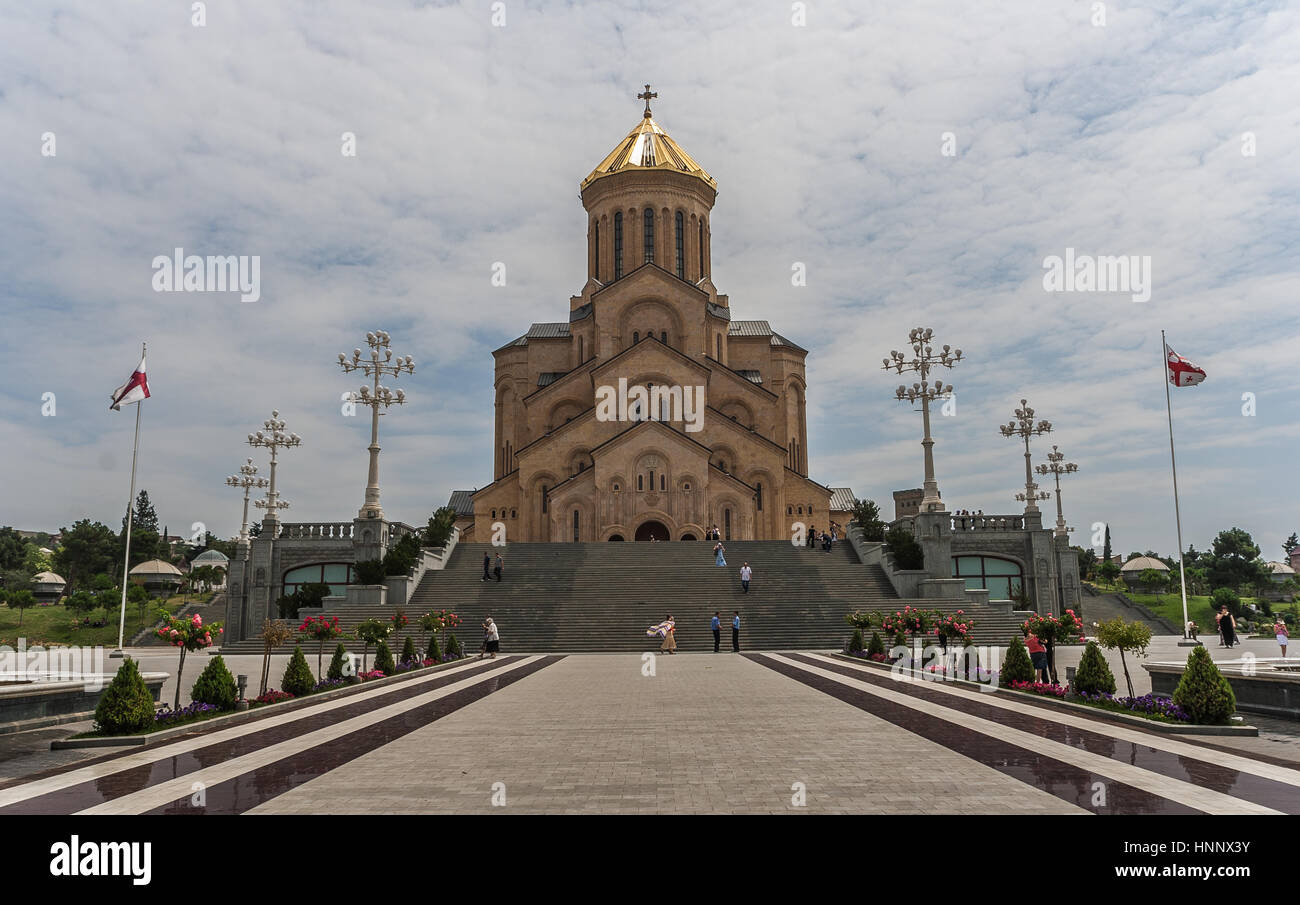 Frontal view of the Sameba cathedral in Tbilisi, Georgia Stock Photo ...