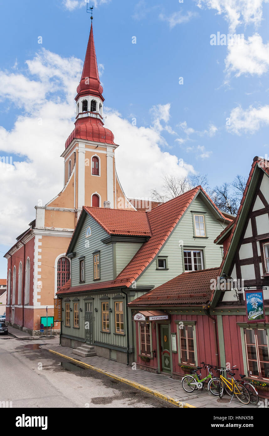 Old church and houses in central Parnu, Estonia Stock Photo - Alamy