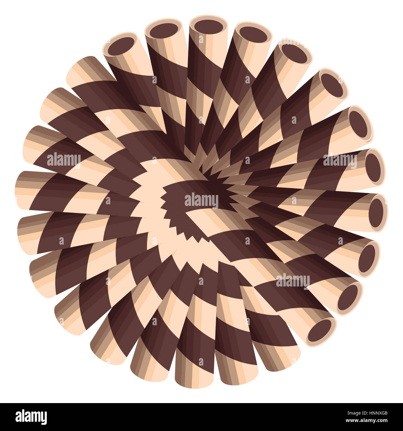 Wafer straws chocolates arranged in a circle on white background Stock ...