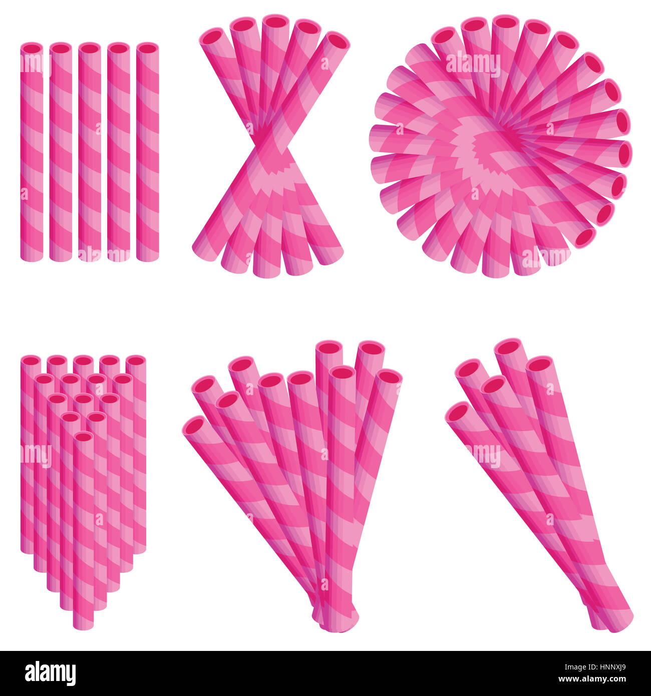 Strawberry wafers straws in the set cartoon style isolated on white ...