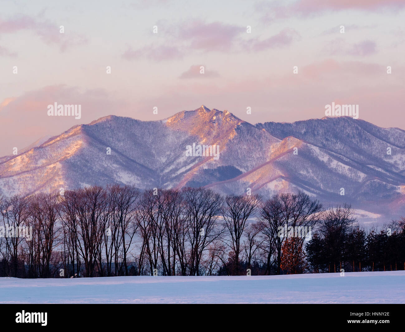 Hidaka mountain range at sunrise Stock Photo - Alamy