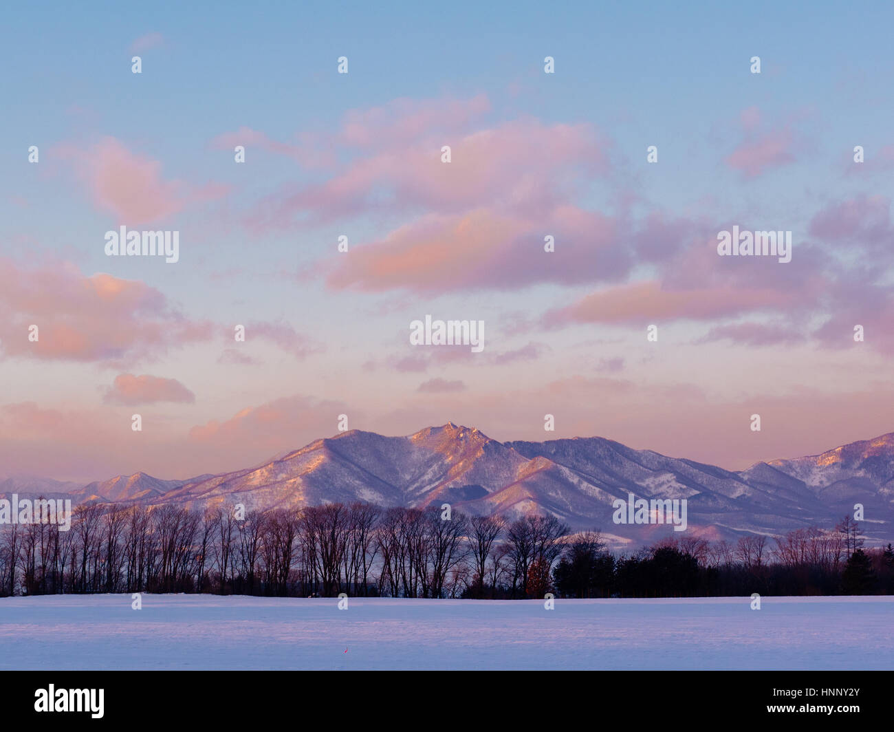 Hidaka mountain range at sunrise Stock Photo - Alamy