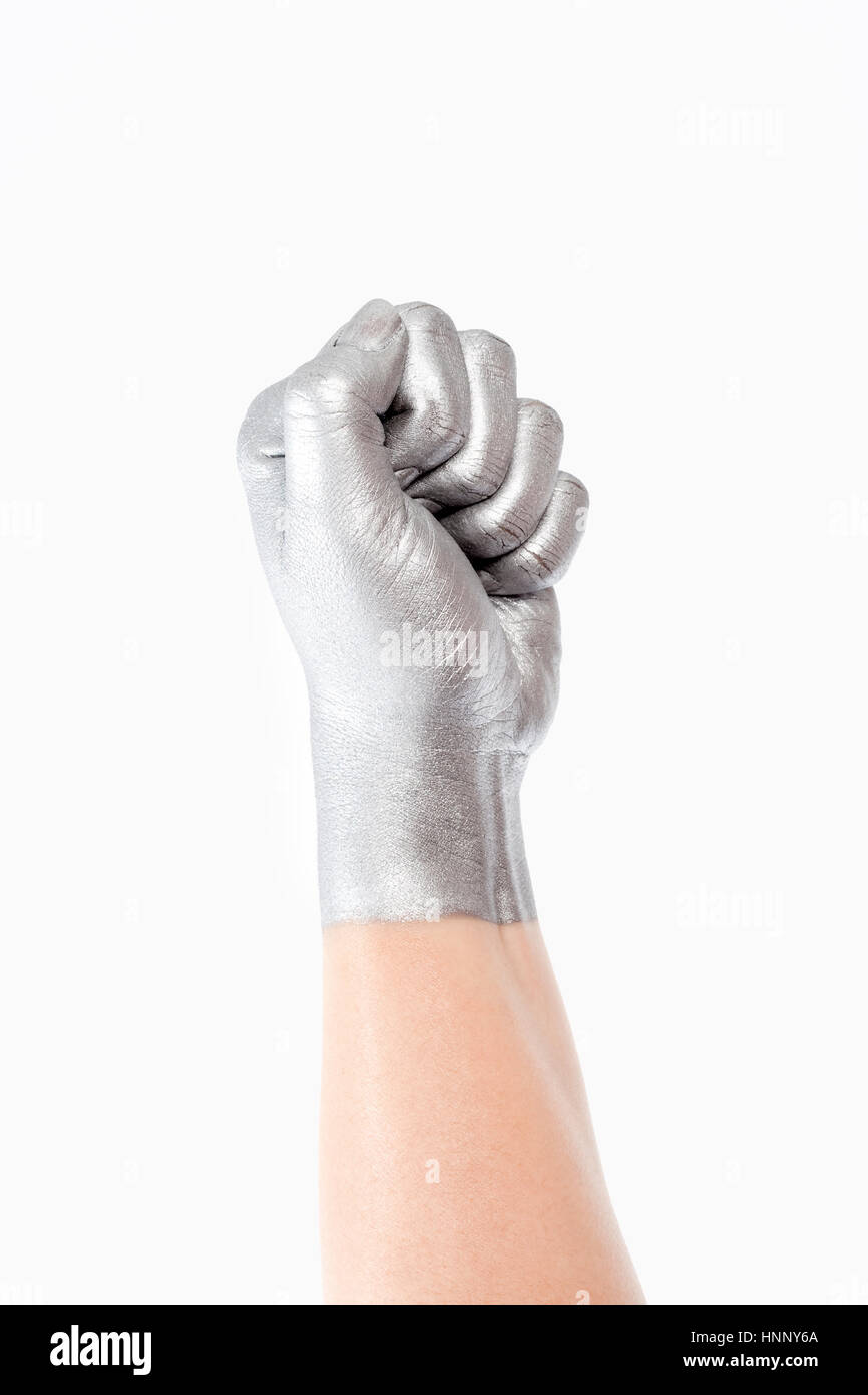 Hand with Silver Colour on Making Gestures Stock Photo - Alamy
