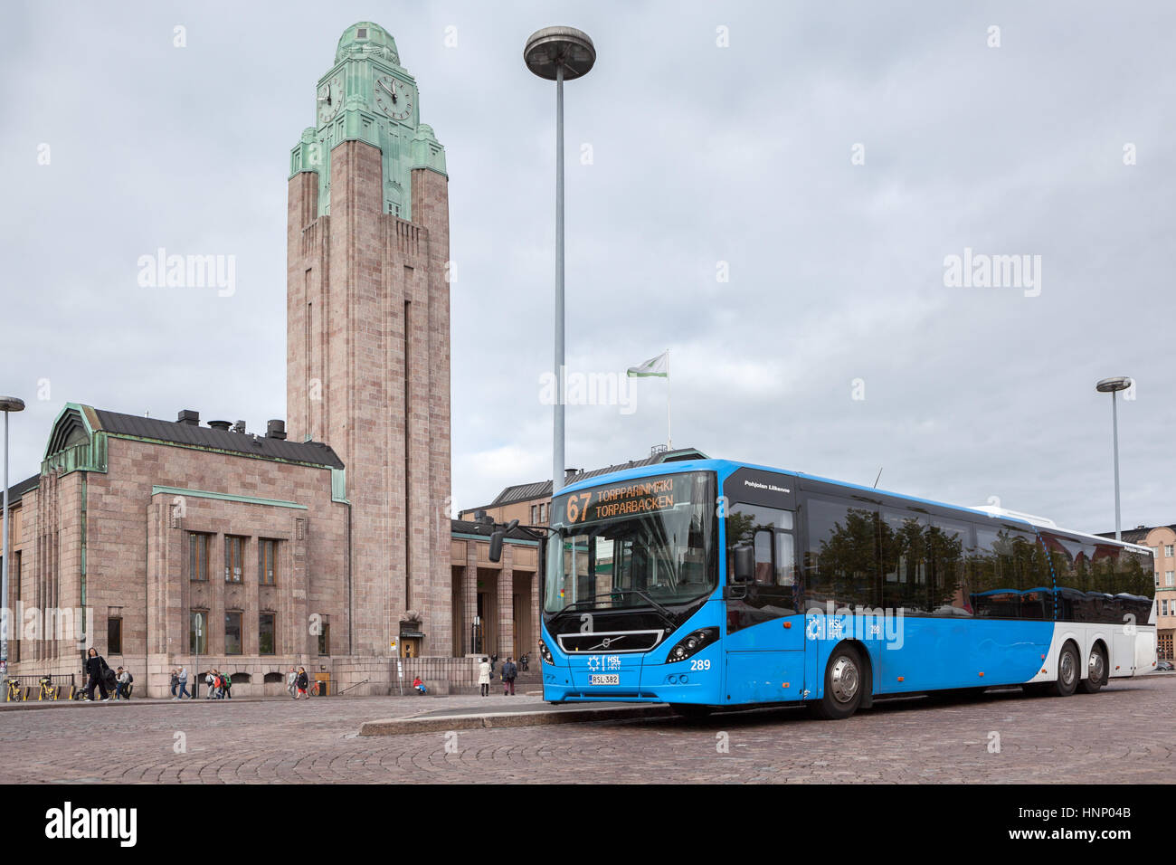 HELSINKI, FINLAND - CIRCA SEP, 2016: Blue passenger city bus is near ...