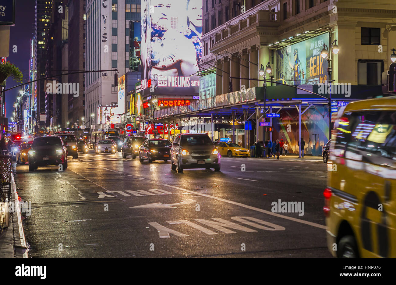 New York, USA, november 2016: Night scene in front of Madison Square ...