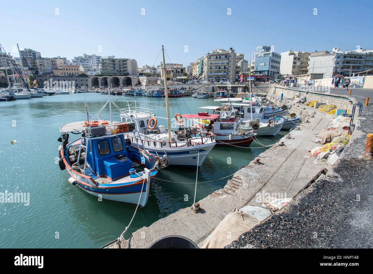 Boat dock of Heraklion port. Crete. Greece Stock Photo - Alamy