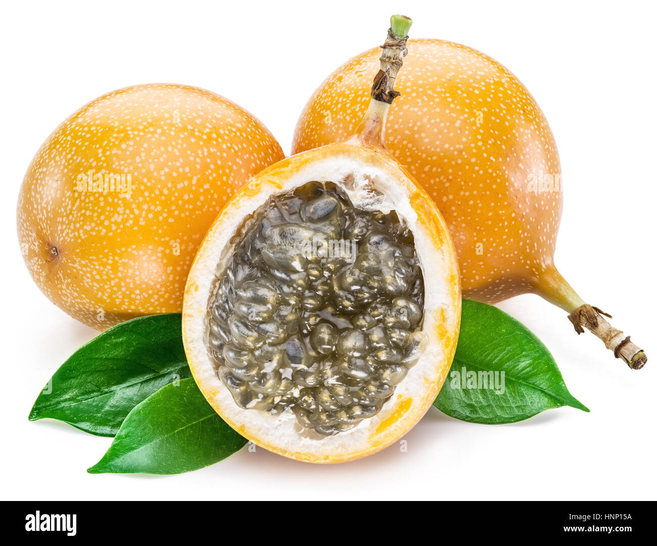 Granadilla fruits on the white background Stock Photo - Alamy