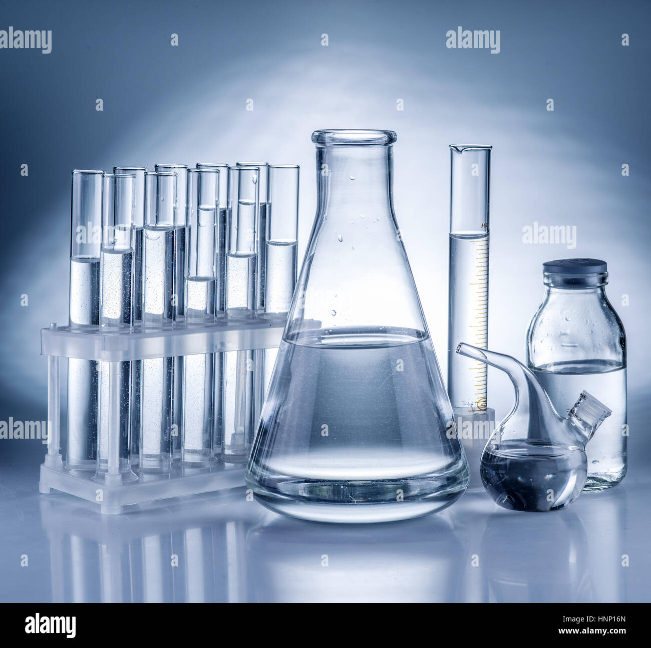 Different laboratory beakers and glassware. Monochrome Stock Photo - Alamy