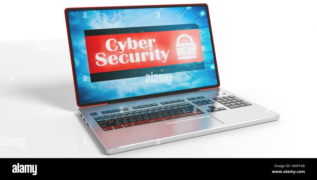 Laptop with Cyber security on the screen. 3d illustration Stock Photo ...