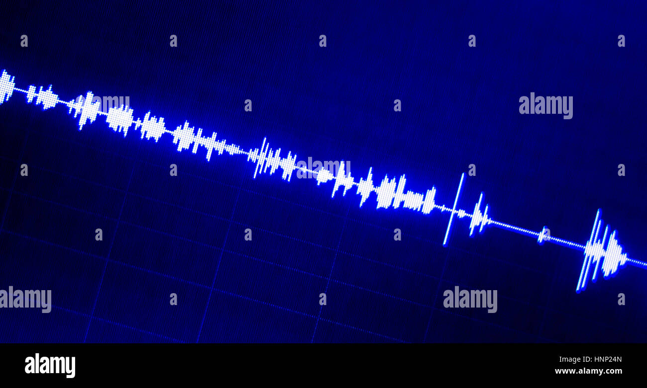 Sound recording studio audio wave on computer screen in professional ...