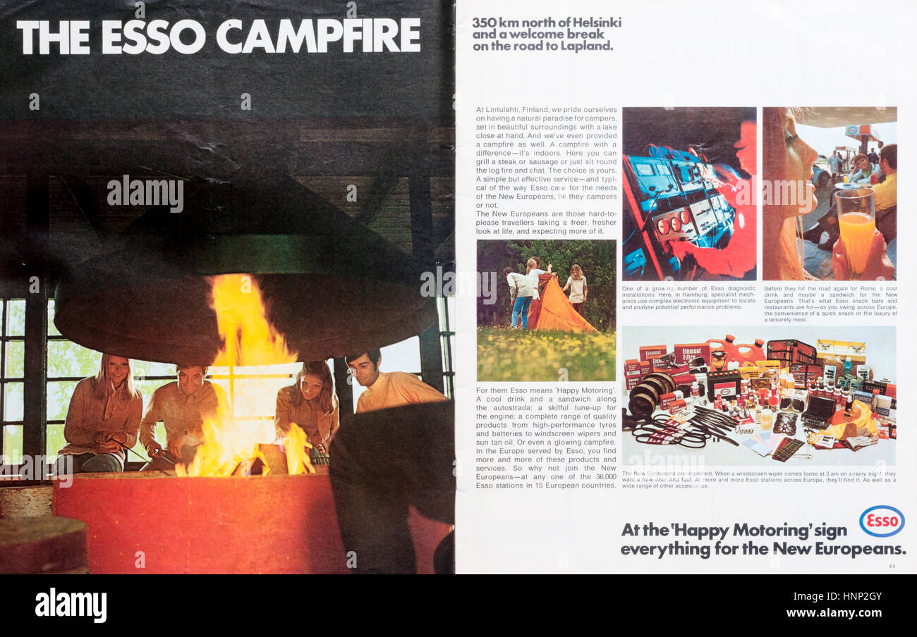 A 1970 double page spread magazine advertisement advertising Esso ...
