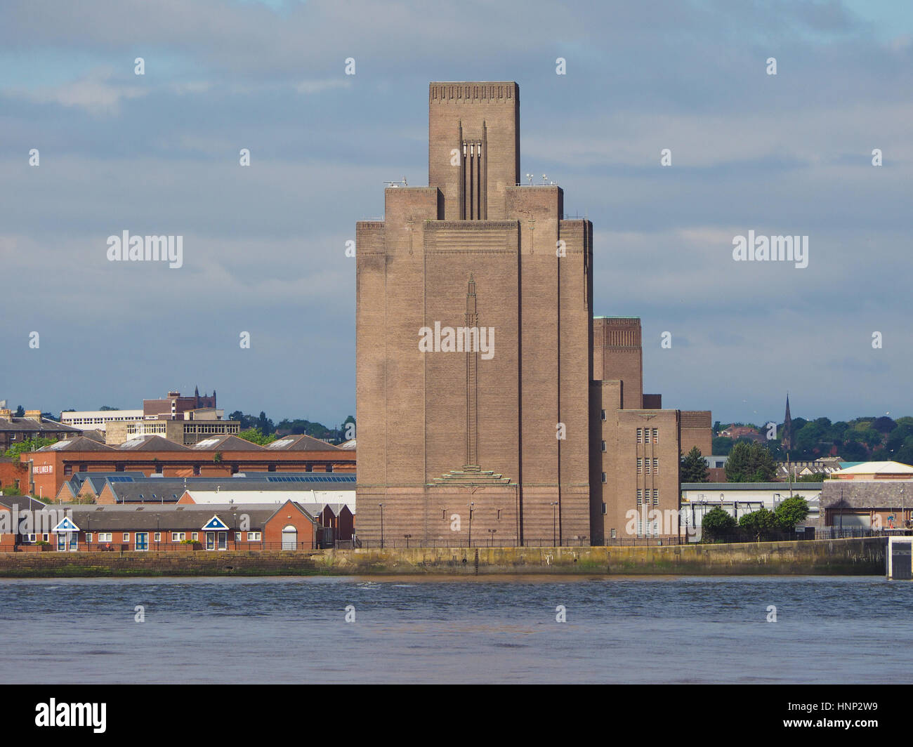 View of Birkenhead skyline across the Mersey river in Liverpool, UK ...