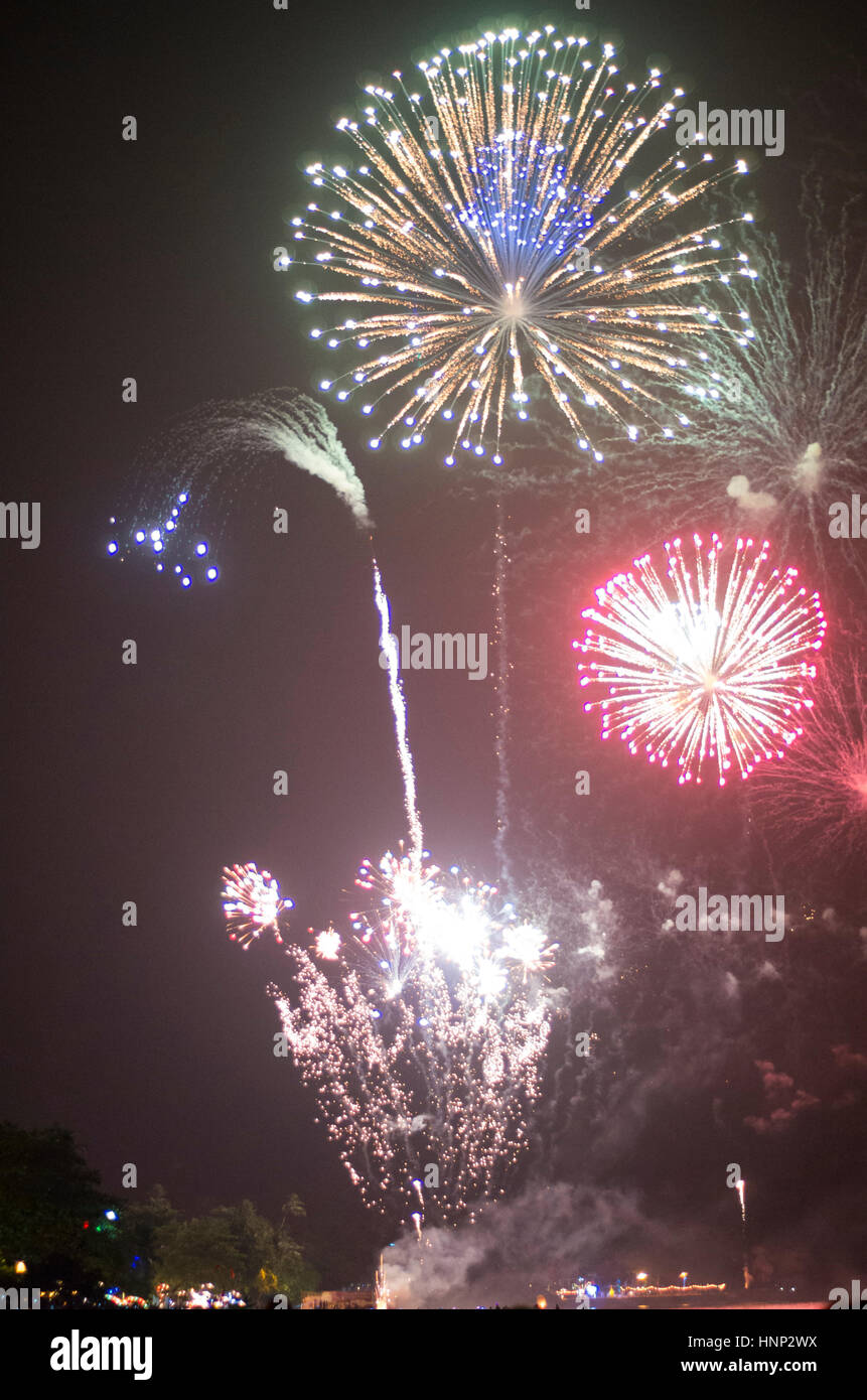 Bright firework explosions on the night sky Stock Photo - Alamy