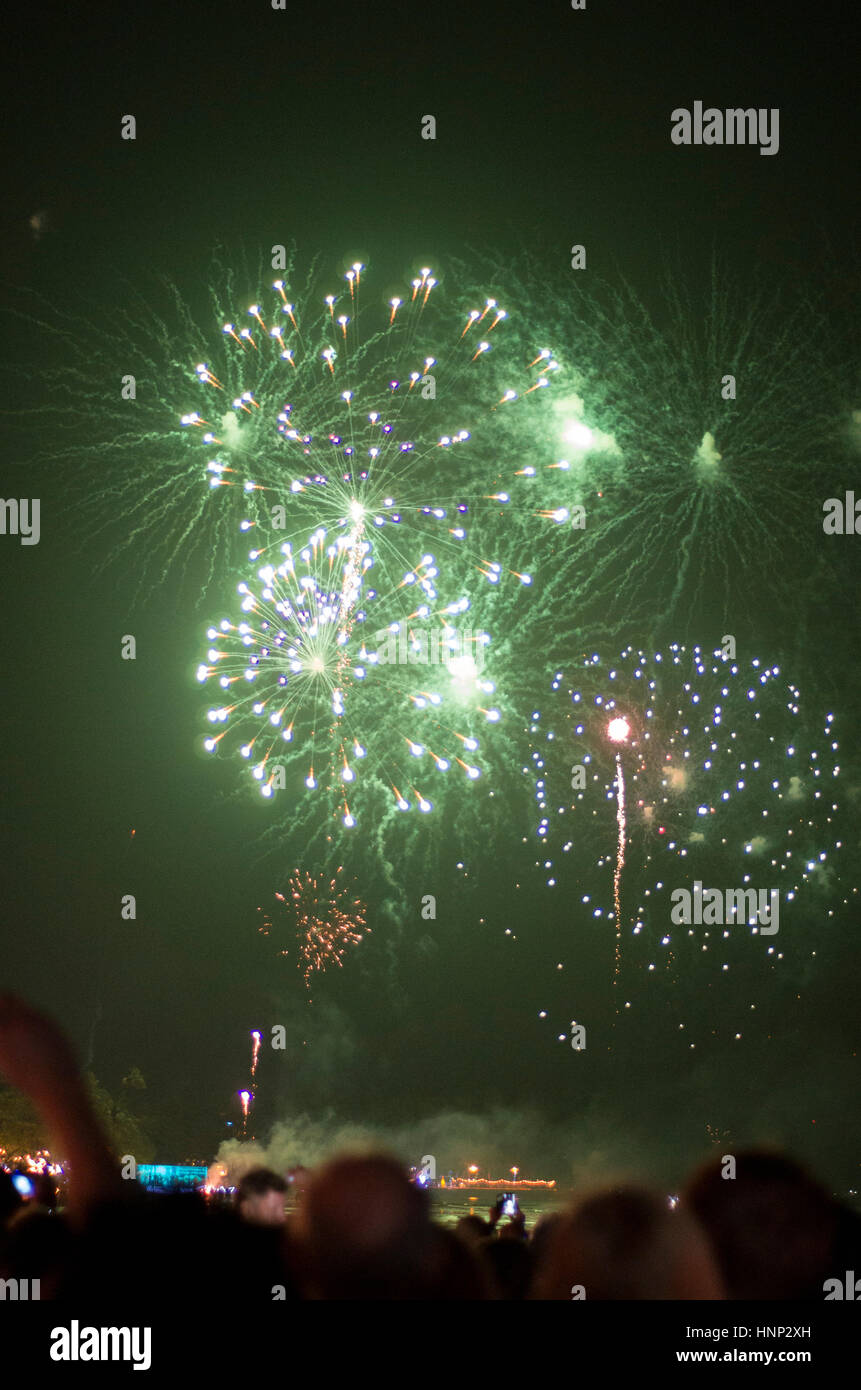 Bright firework explosions on the night sky Stock Photo - Alamy