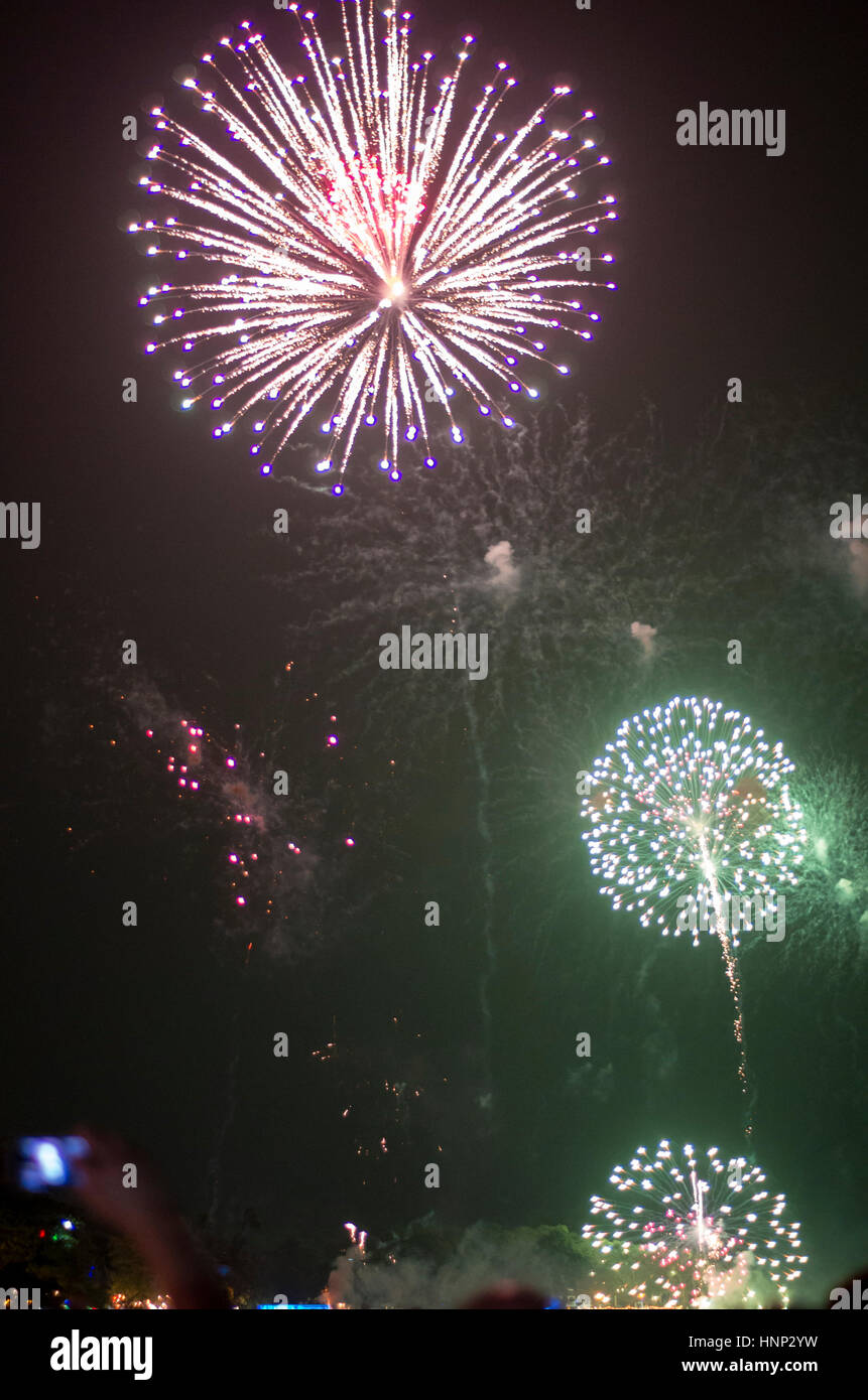 Bright firework explosions on the night sky Stock Photo - Alamy