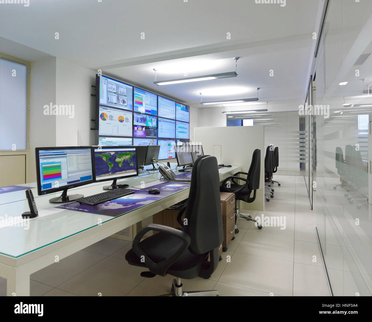 Interior of a room area dedicated to communication and control of radar ...