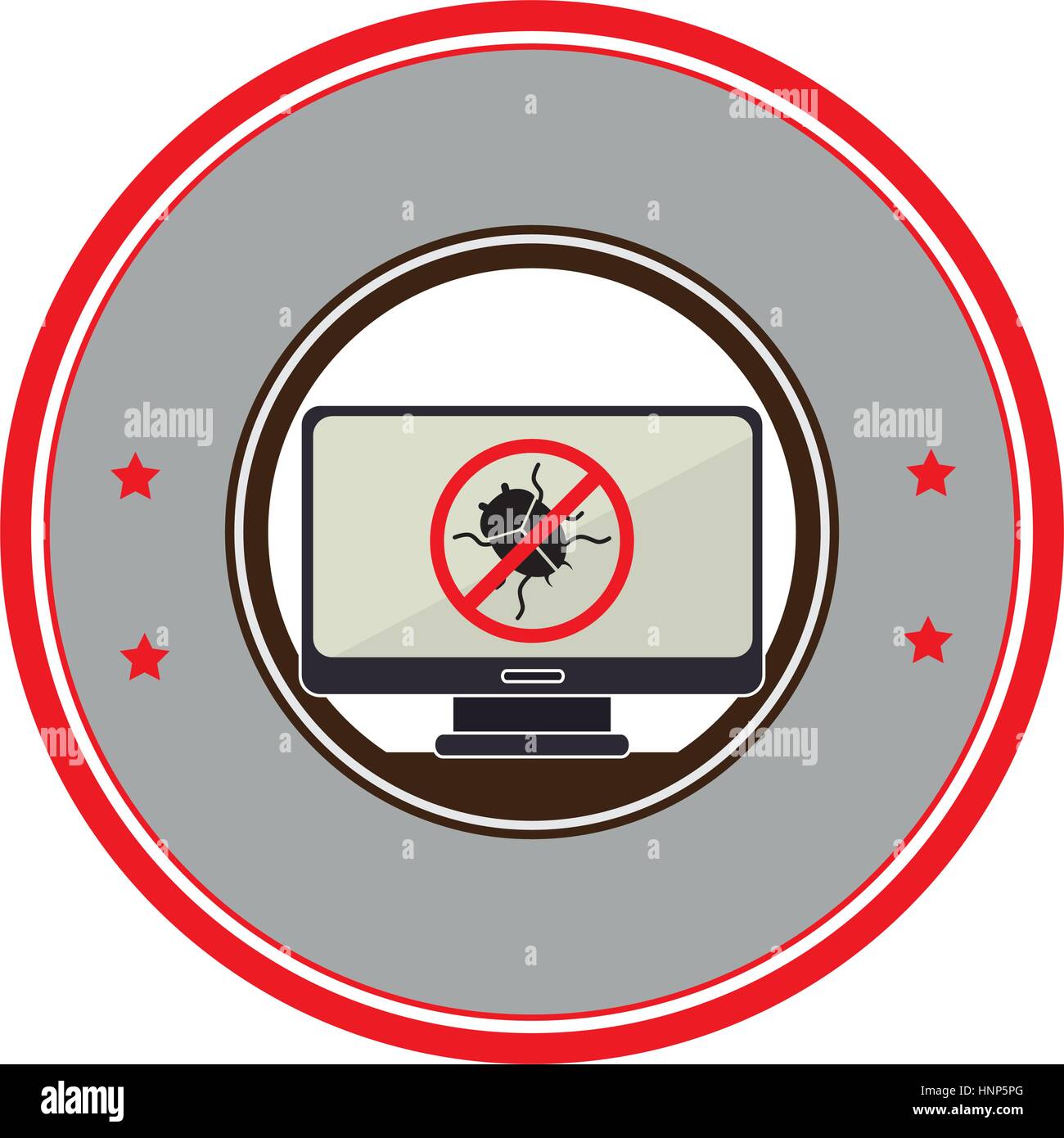 circular border with tech laptop and beetle virus prohibited vector ...