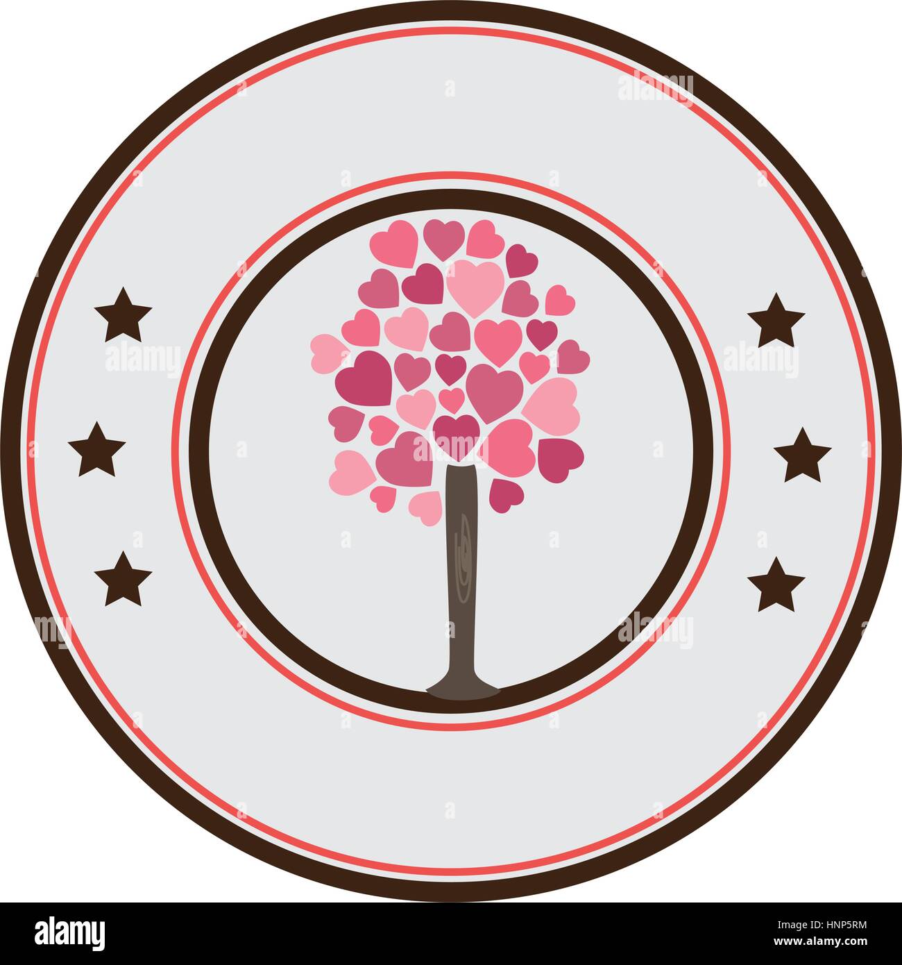 circular border tree with leafy branches in heart shape form vector ...