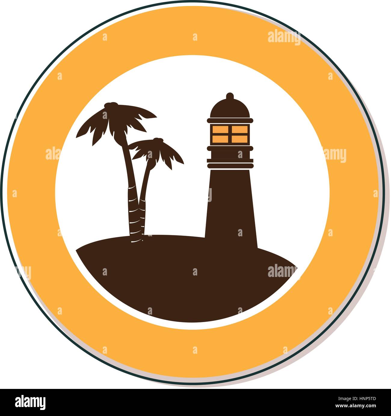circular border with silhouette island with lighthouse vector ...