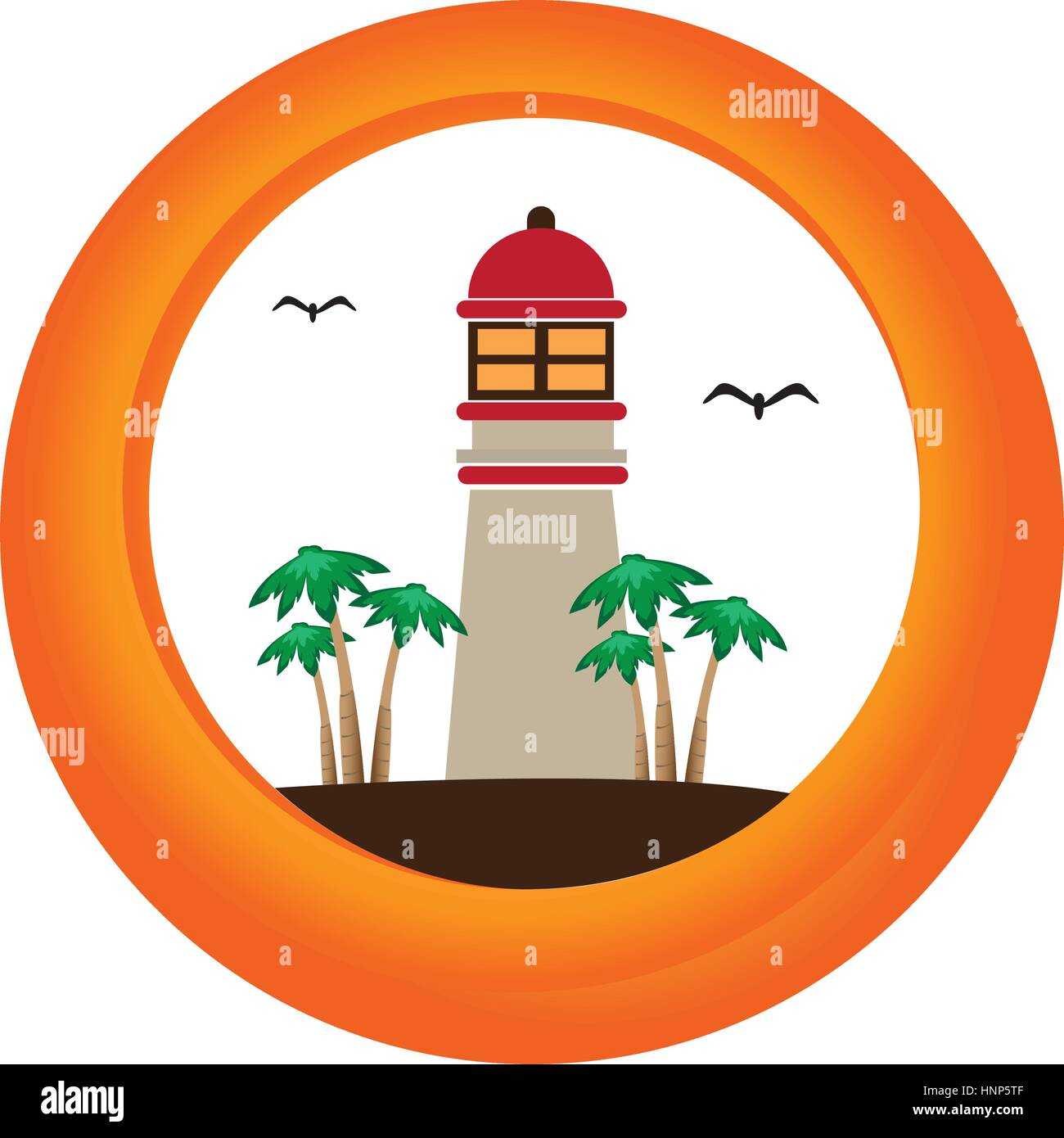 circular border with colorful island with lighthouse vector ...