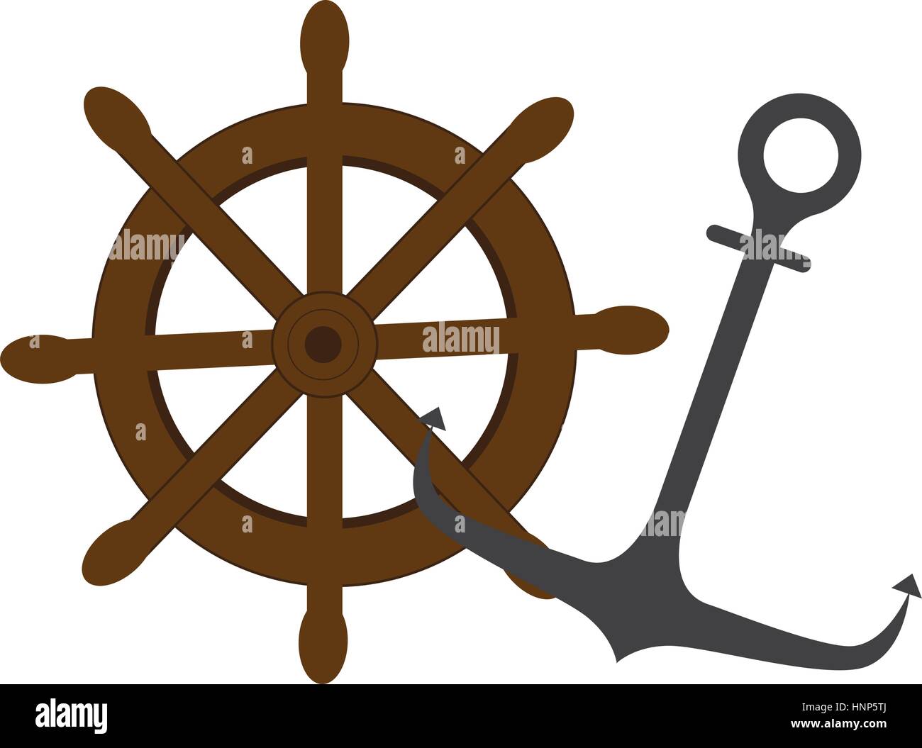 colorful silhouette boat helm and anchor vector illustration Stock ...