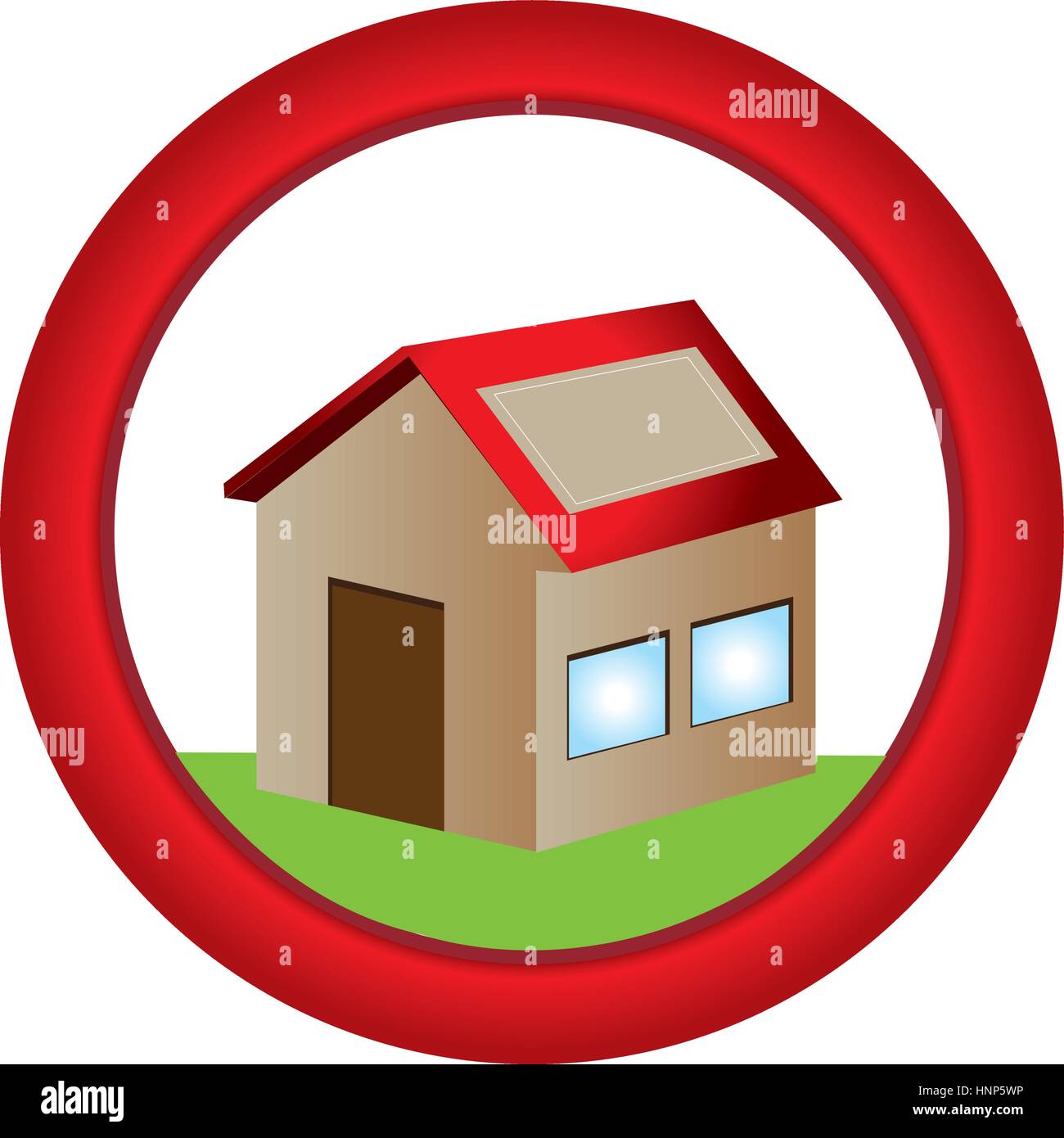 circular button with house one floor inside and garden vector ...