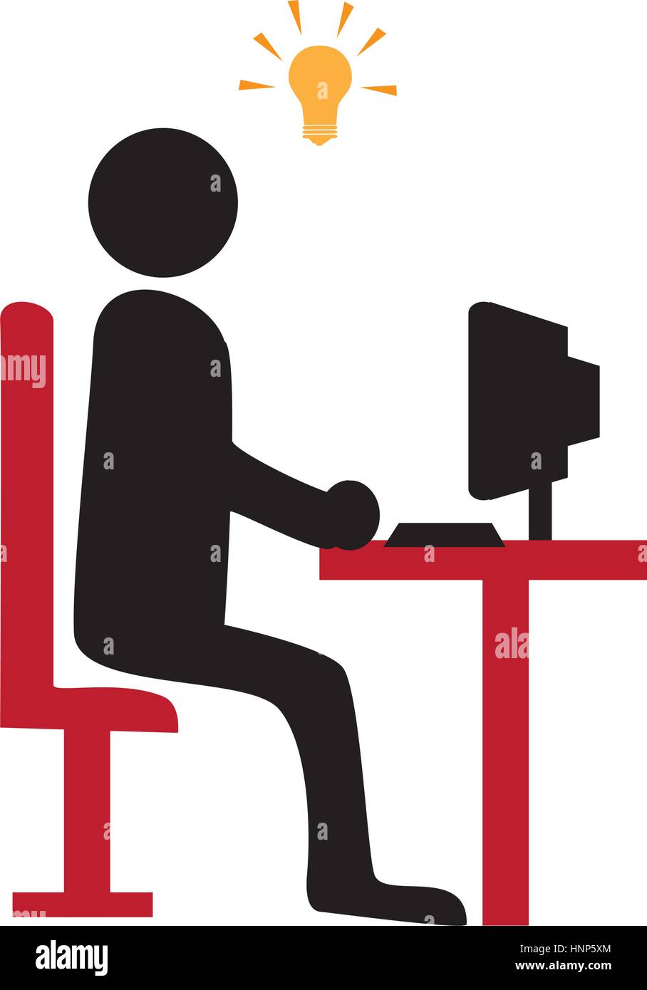 silhouette with manager in office and idea light bulb icon vector ...