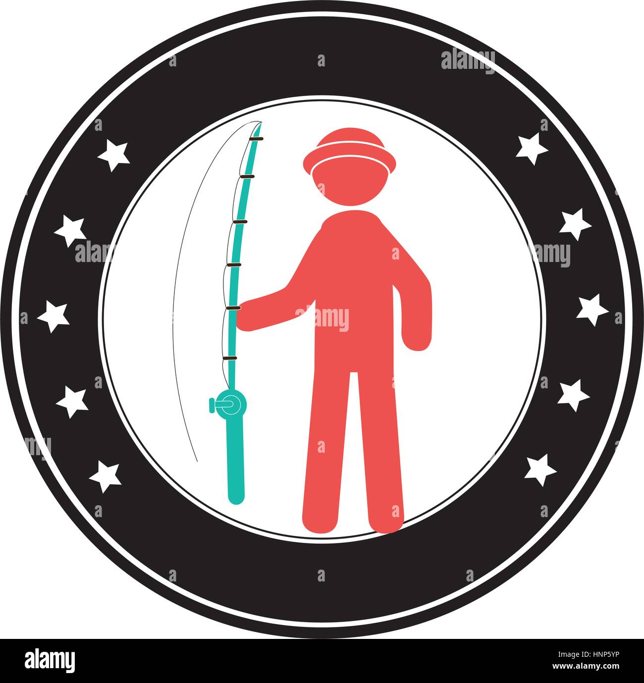 circular border with silhouette Fisherman with fishing rod vector ...