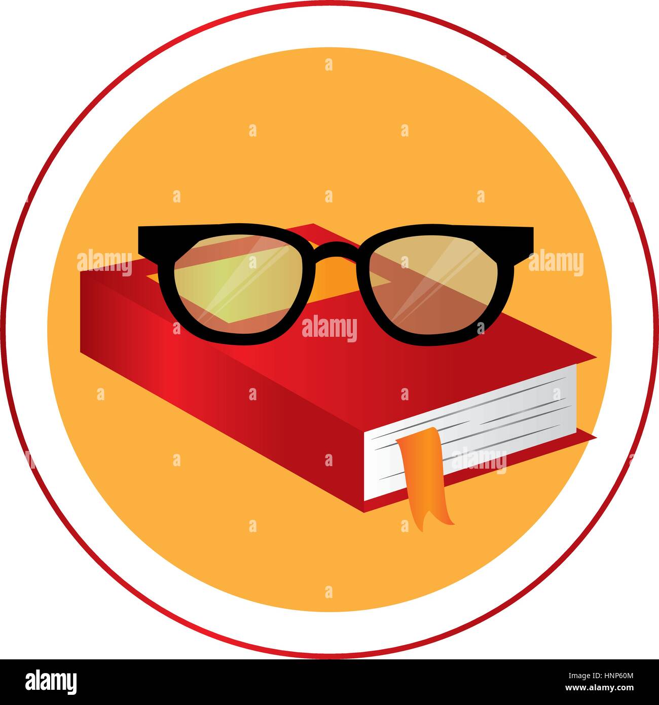 color circular frame with book and glasses vector illustration Stock ...