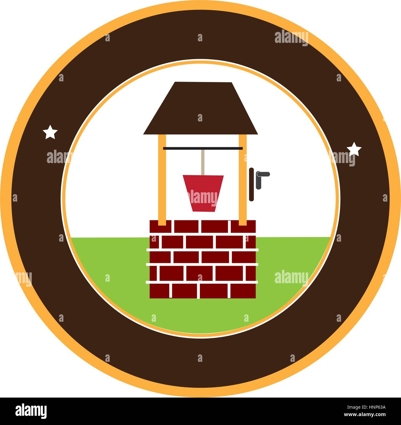 circular frame with wooden well and bucket water vector illustration ...