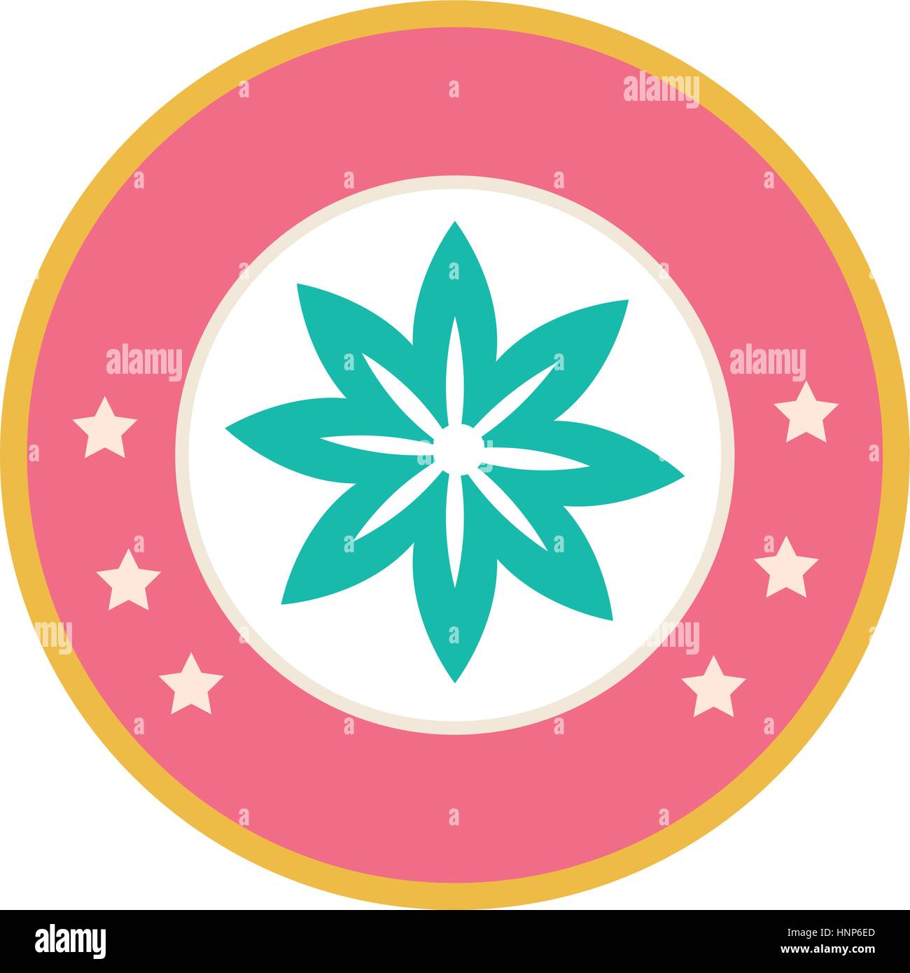 colorful circular border with star shape silhouette figure flower icon ...
