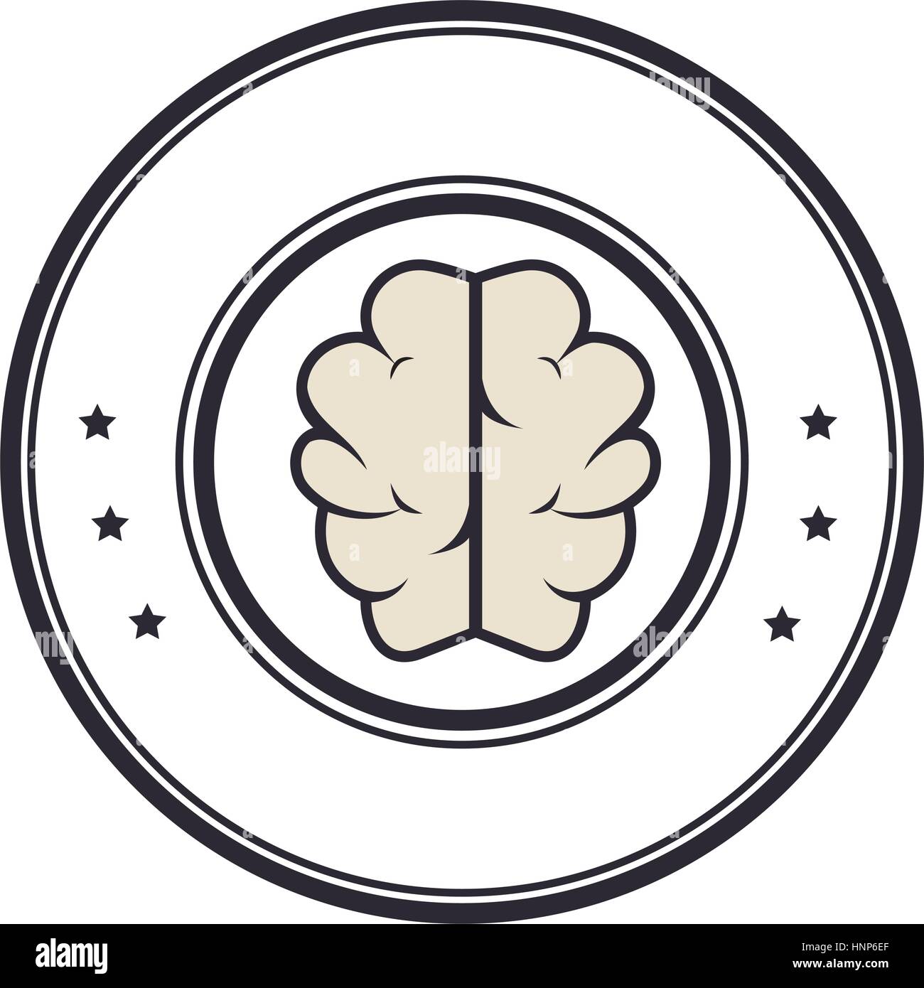 circular border with silhouette view top brain vector illustration ...