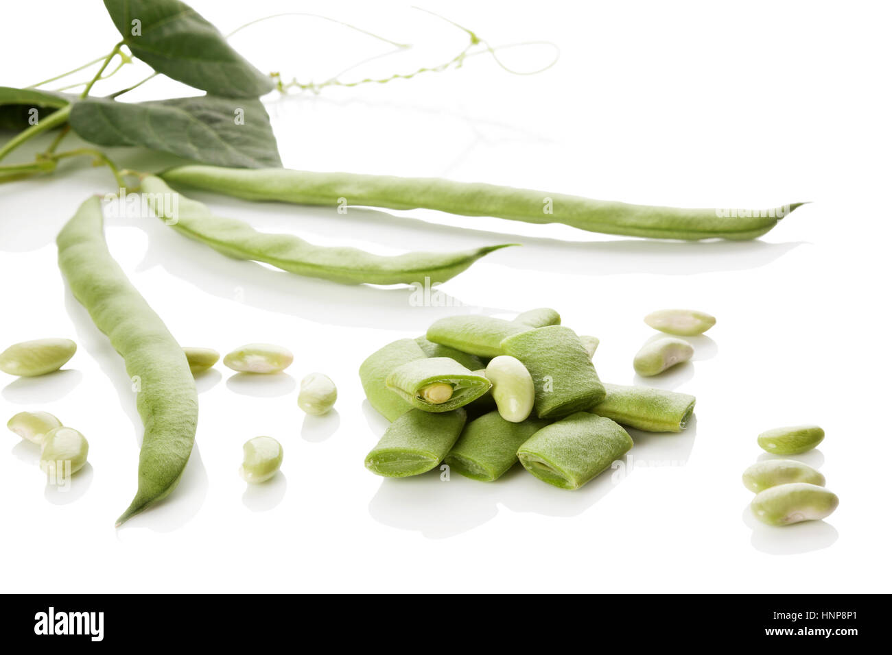 Green sliced beans isolated on white background. Healthy legume eating ...