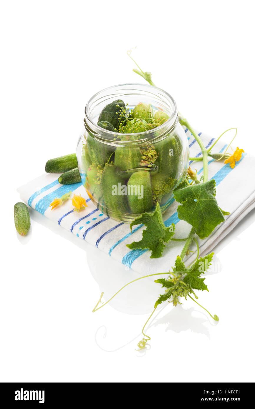 Pickles in glass jar isolated on white Stock Photo - Alamy