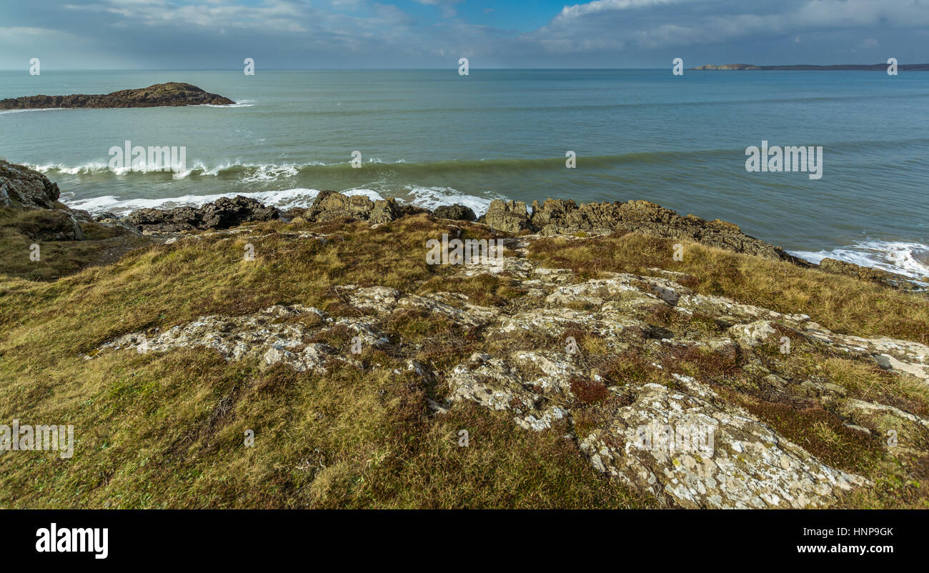 Surfing waves at Llanddwyn Island, Anglesey Stock Photo - Alamy
